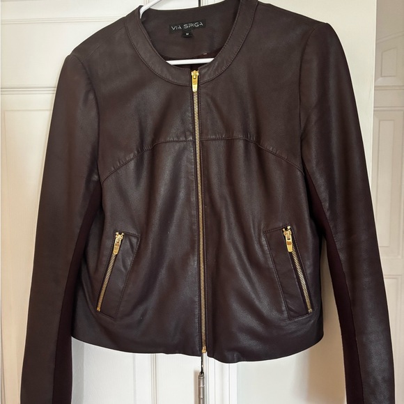 Via Spiga | Jackets & Coats | Via Spiga Chocolate Leather Jacket With ...